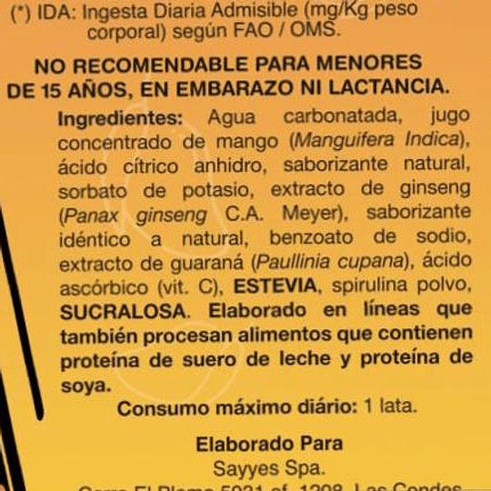 Bebida Energética Mango - Atom Fruit (250 ml) - Pehuén Alimentos